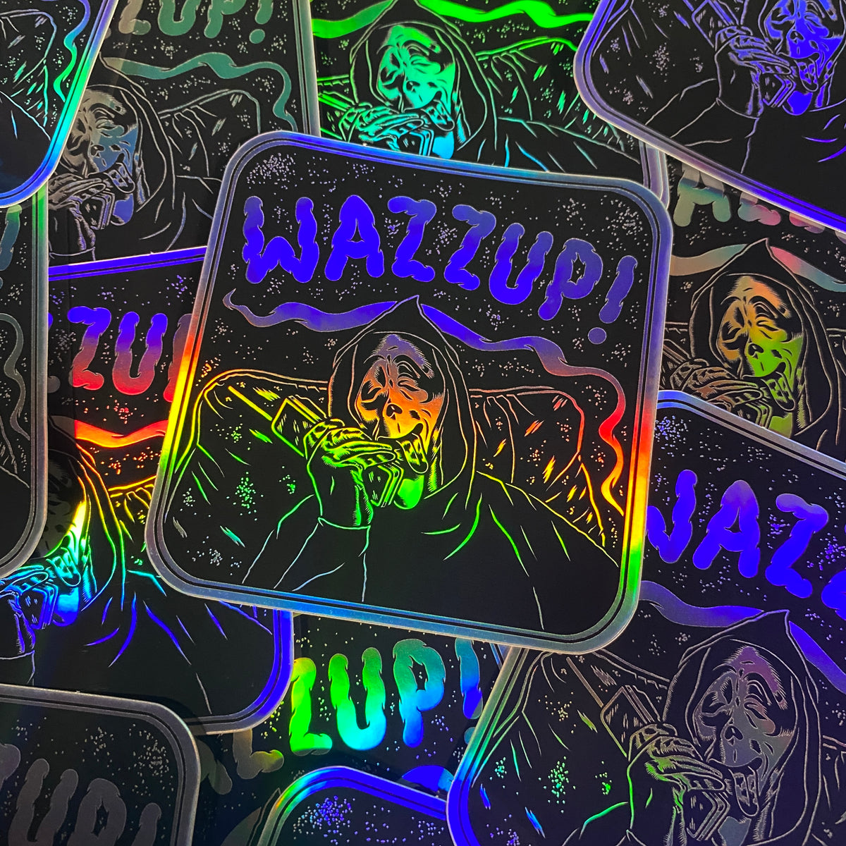 WAZZUP Holographic Sticker – Jad Is Rad