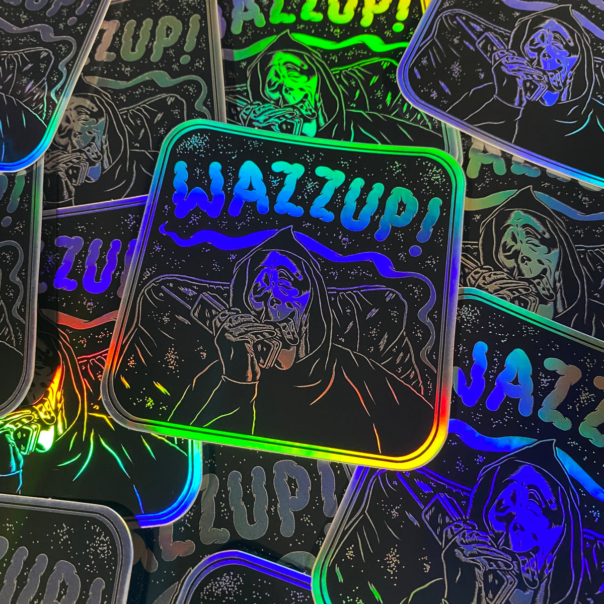WAZZUP Holographic Sticker – Jad Is Rad
